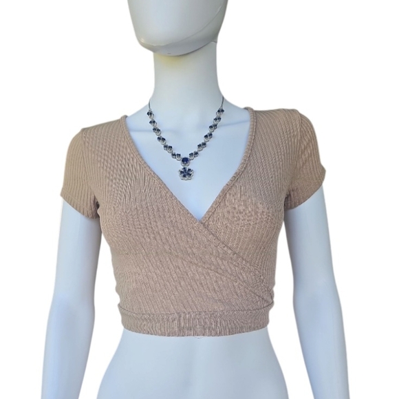 Windsor | Tops | Windsor Tan Ribbed Wrap Crop Blouse | Poshmark